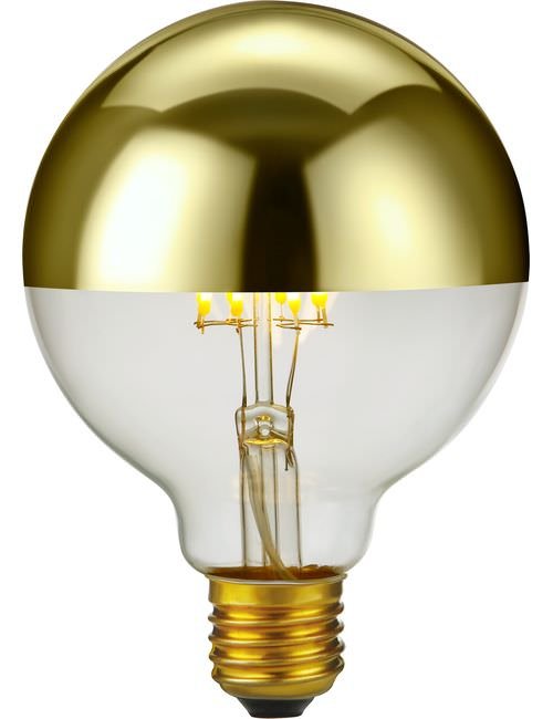 G95 E27 6,5W filament dimbaar 2500K spiegelkop goud - Xtra Warm Led